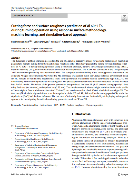 Cutting Force And Surface Roughness Prediction Of Al 6065t6 During Turning Operation Using
